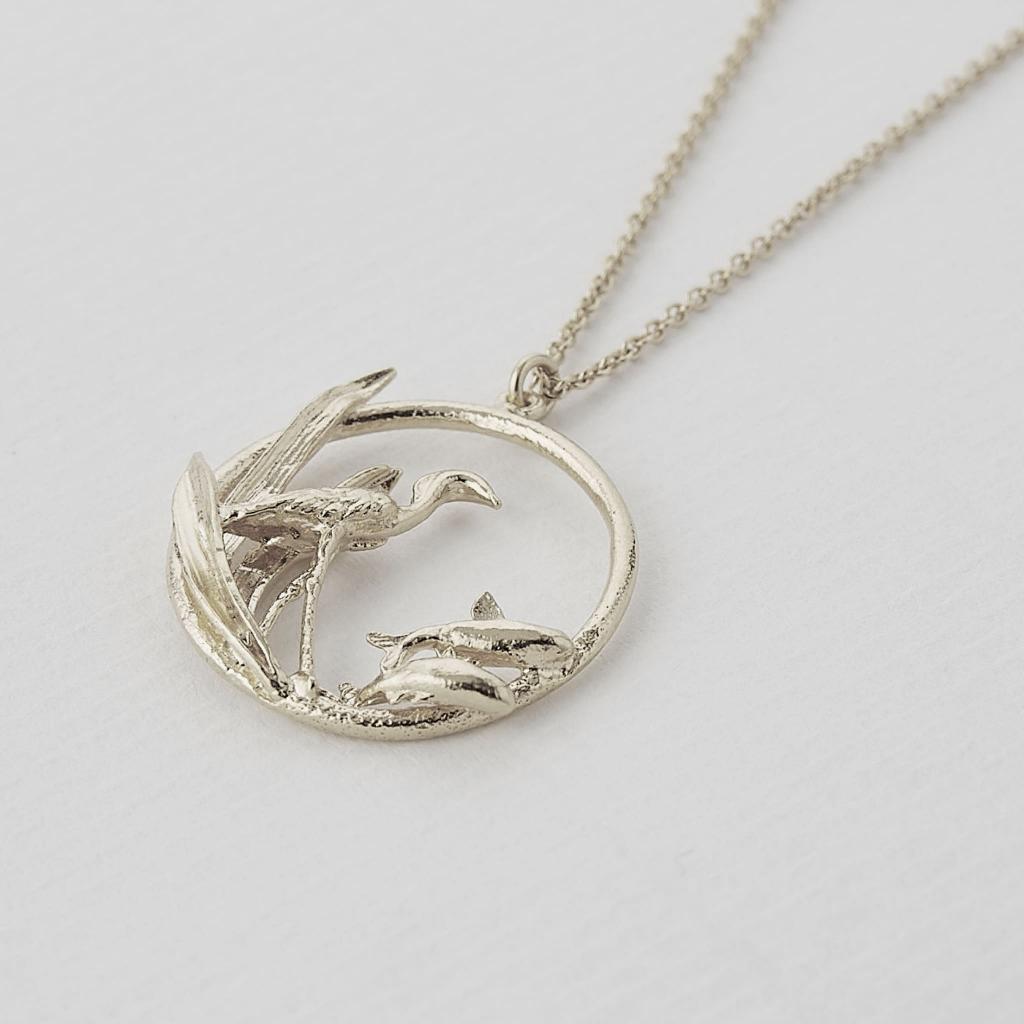 Alex Monroe The Heron and the Fish Loop Necklace Silver – The Hambledon