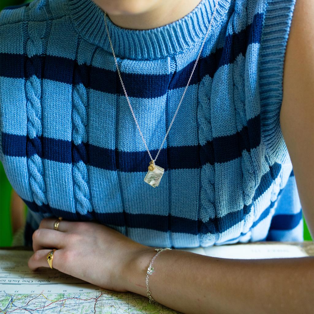 Alex Monroe Map and Compass Necklace, Silver with Gold Plated Details ...