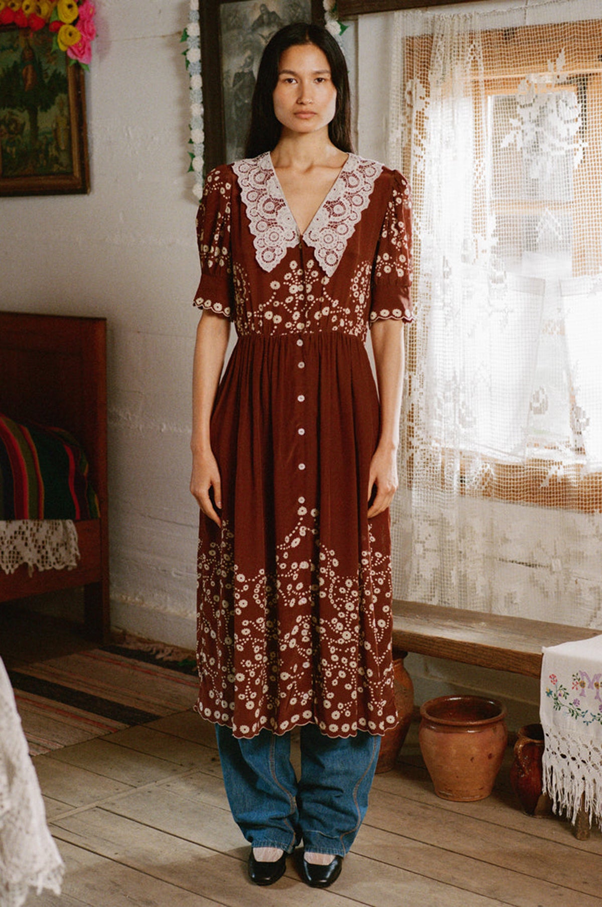 Sea New York Frances Print S/Slv Midi Dress Brown – The Hambledon